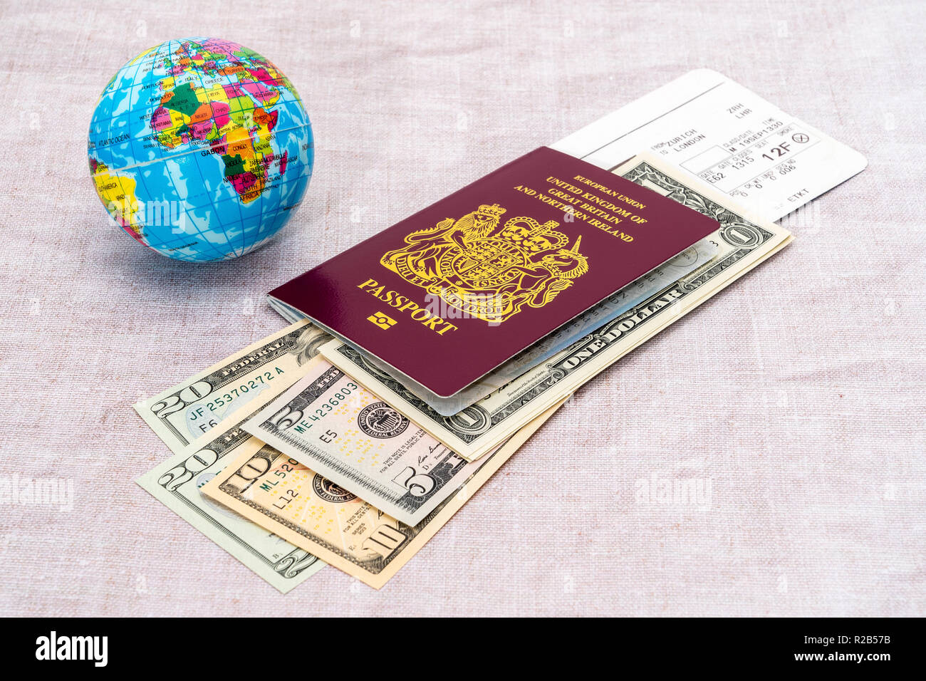 Passport, flight ticket and money - air travel concept Stock Photo - Alamy