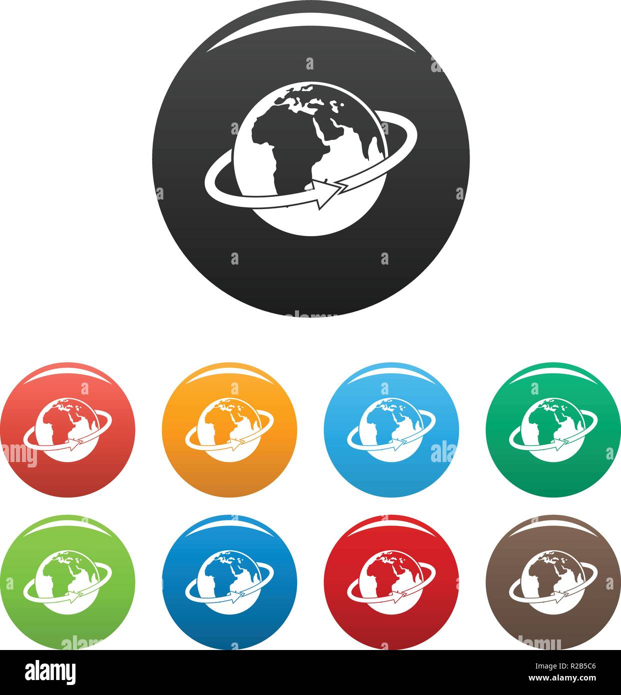 Flight around earth icon. Simple illustration of flight around earth ...