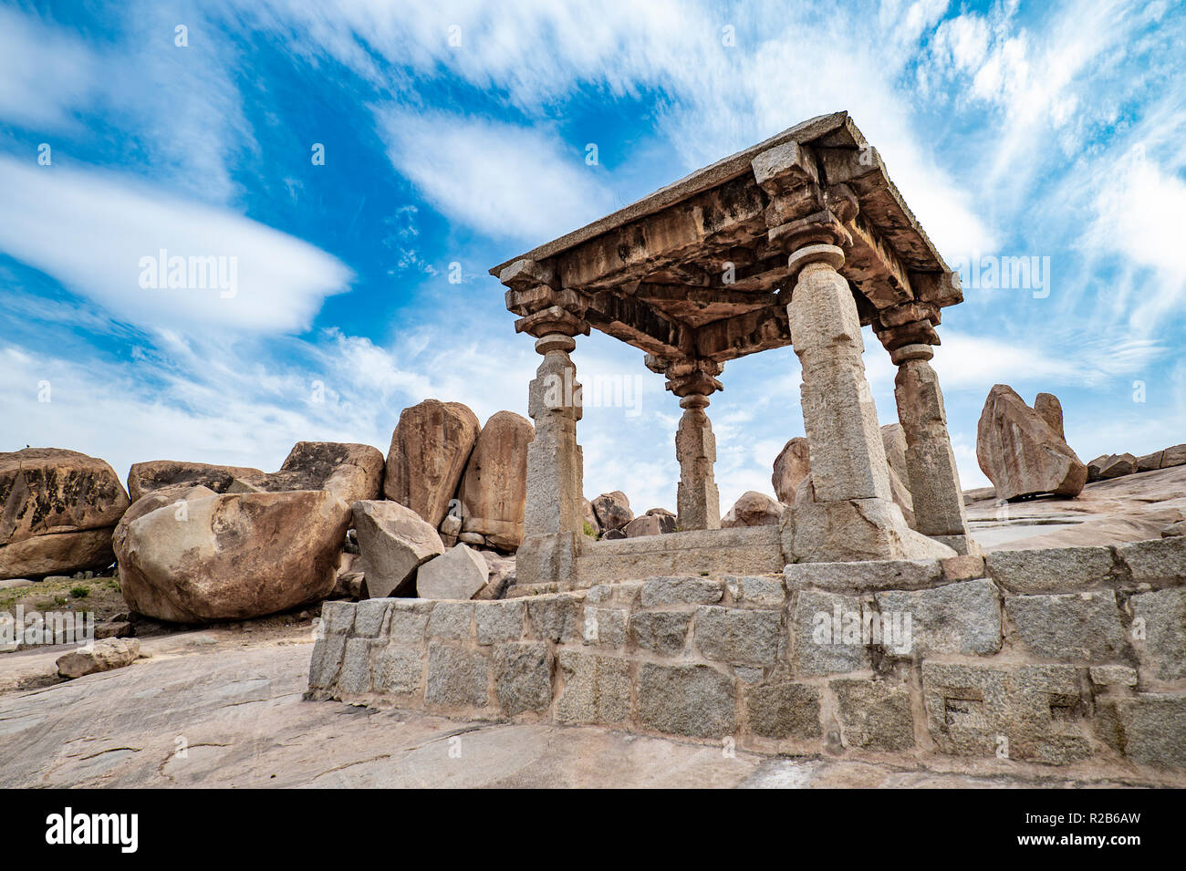 Beautiful view of the amazing Hampi's ruins. Hampi, also referred to as ...