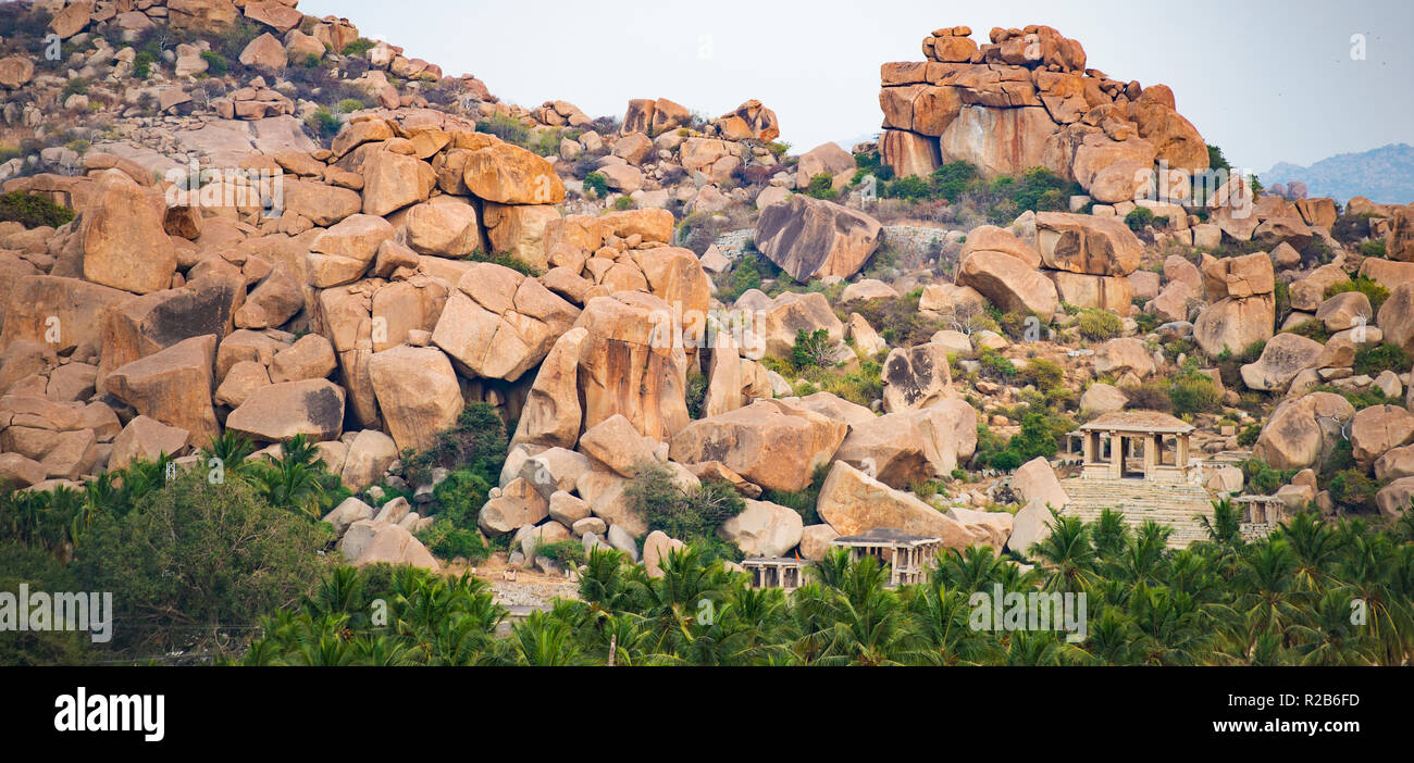 Beautiful view of the amazing Hampi's ruins. Hampi, also referred to as ...