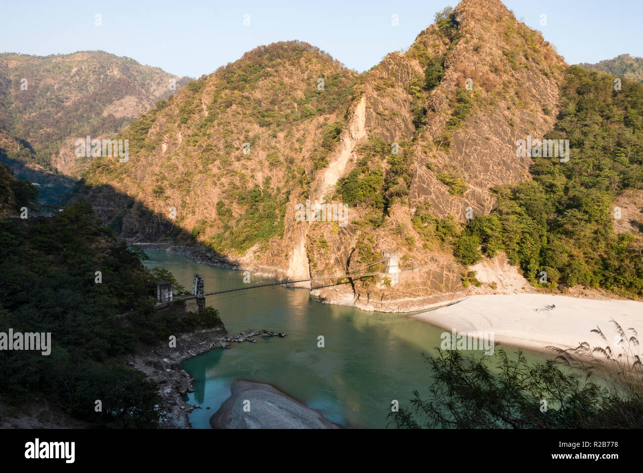 Spectacular view of the sacred Ganges river flowing through the green ...