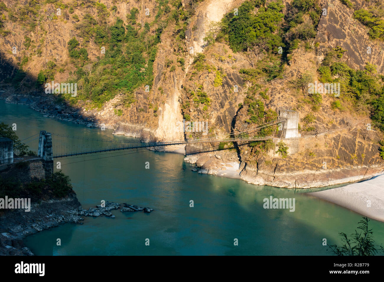Spectacular view of the sacred Ganges river flowing through the green ...