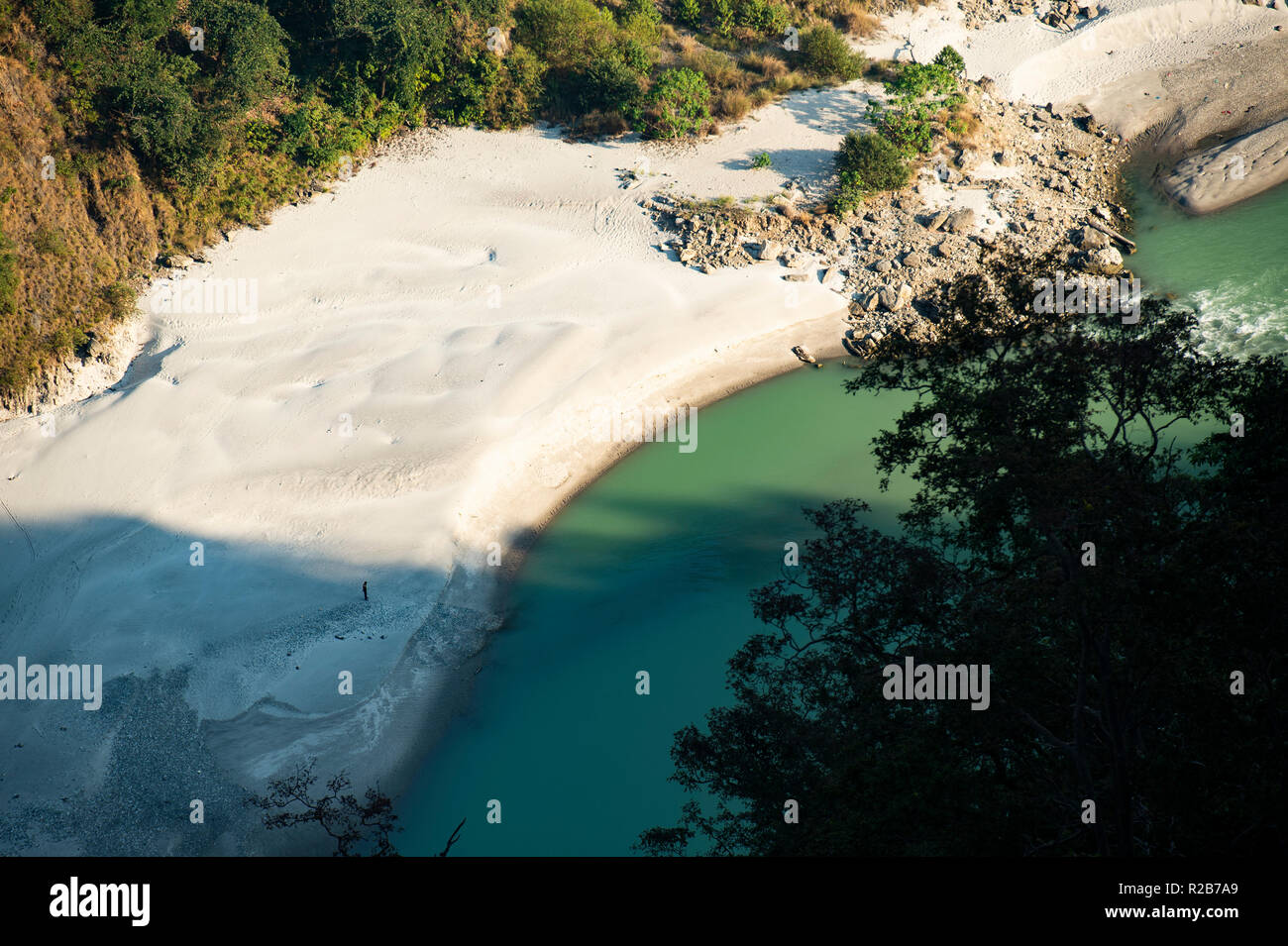 Spectacular view of the sacred Ganges river flowing through the green ...