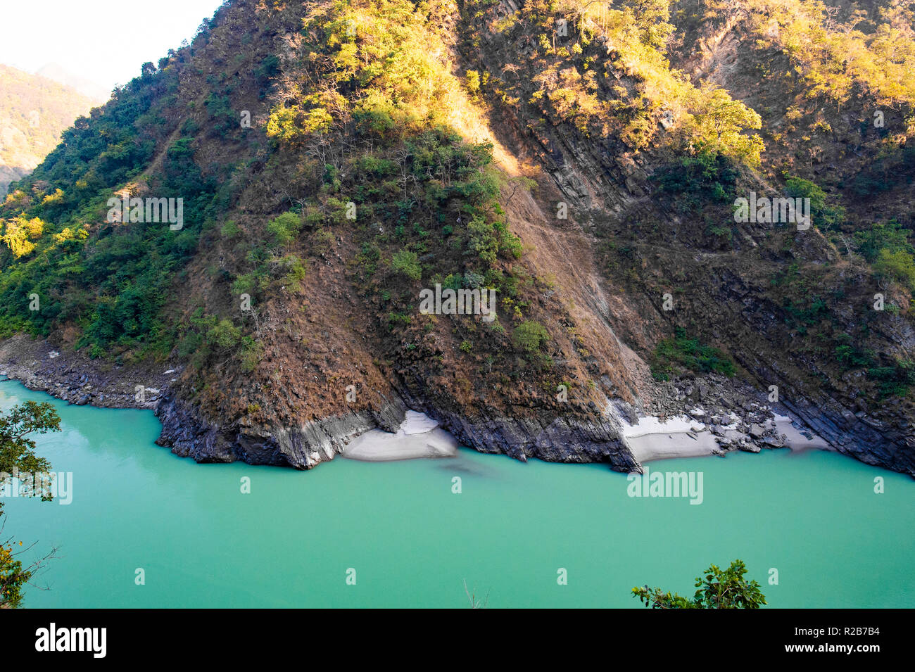 Spectacular view of the sacred Ganges river flowing through the green ...