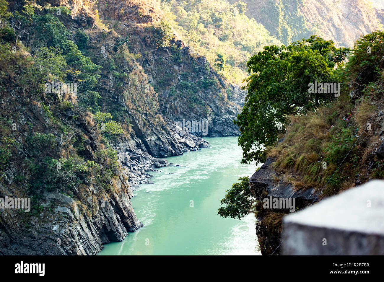 Spectacular view of the sacred Ganges river flowing through the green ...
