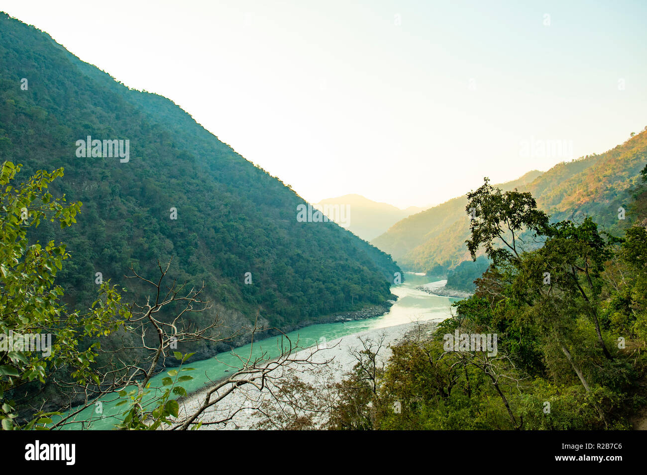 Spectacular view of the sacred Ganges river flowing through the green ...