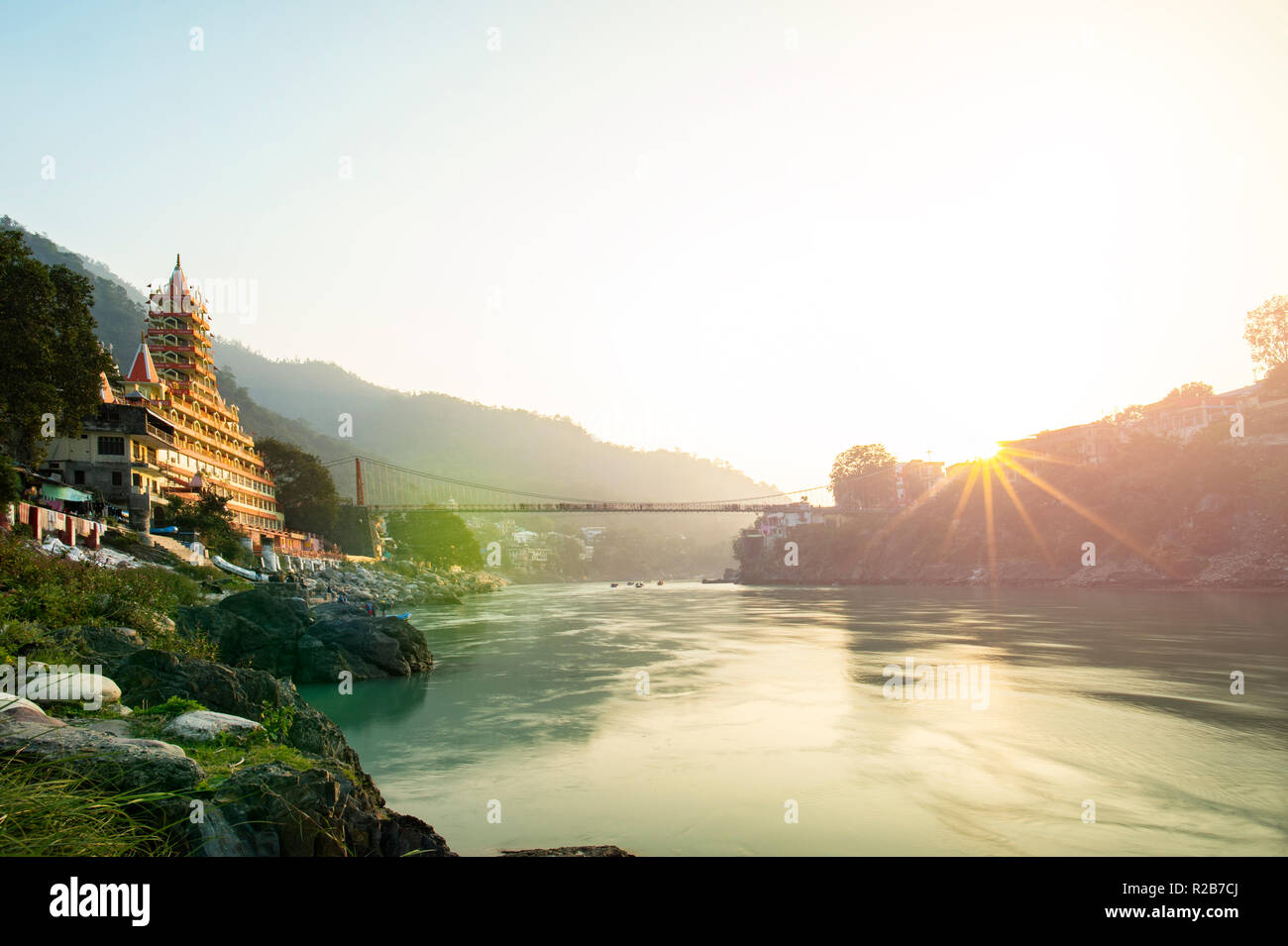 RISHIKESH - INDIA - 27 DECEMBER 2017. Spectacular view of the Lakshman ...