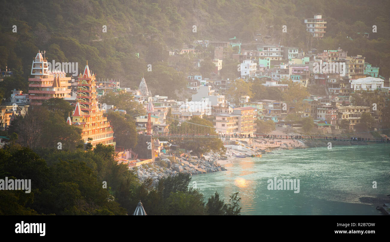 RISHIKESH - INDIA - 27 DECEMBER 2017. Spectacular view of the Lakshman ...