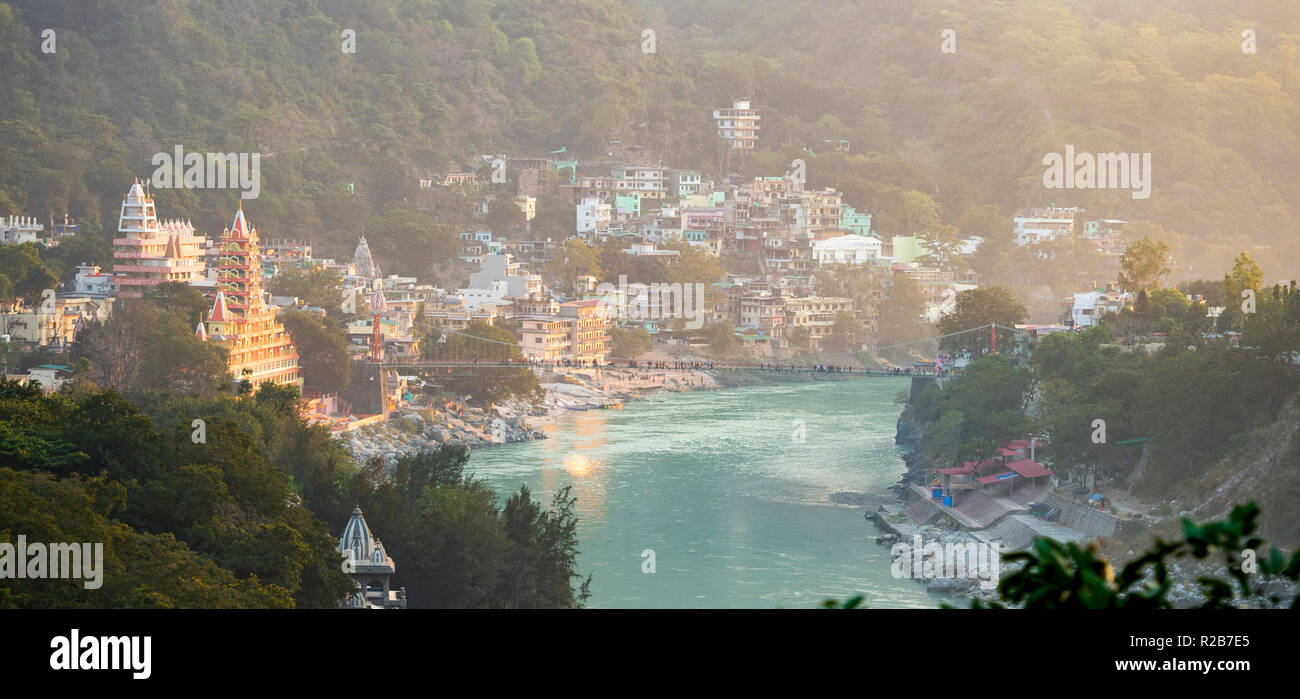 RISHIKESH - INDIA - 27 DECEMBER 2017. Spectacular view of the Lakshman ...