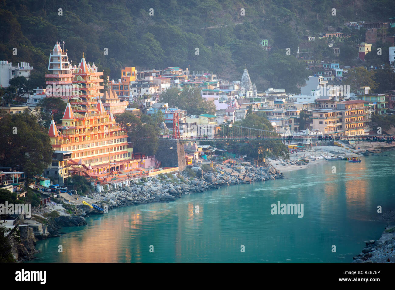 RISHIKESH - INDIA - 27 DECEMBER 2017. Spectacular view of the Lakshman ...