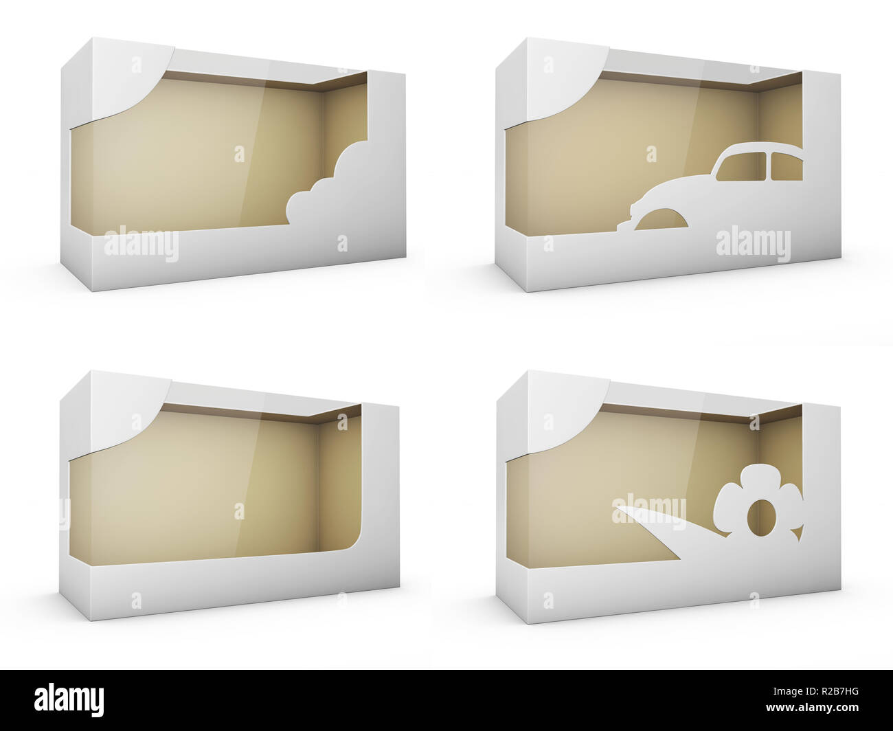 Set of Product Cardboard Plastic Package Boxes With Window. 3d ...