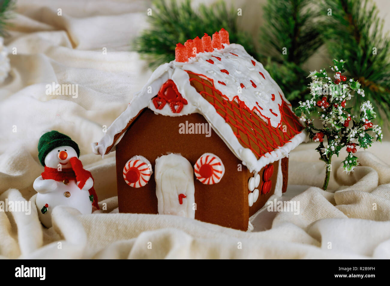 Gingerbread house. Merry Christmas and Happy New Year holiday sweets ...