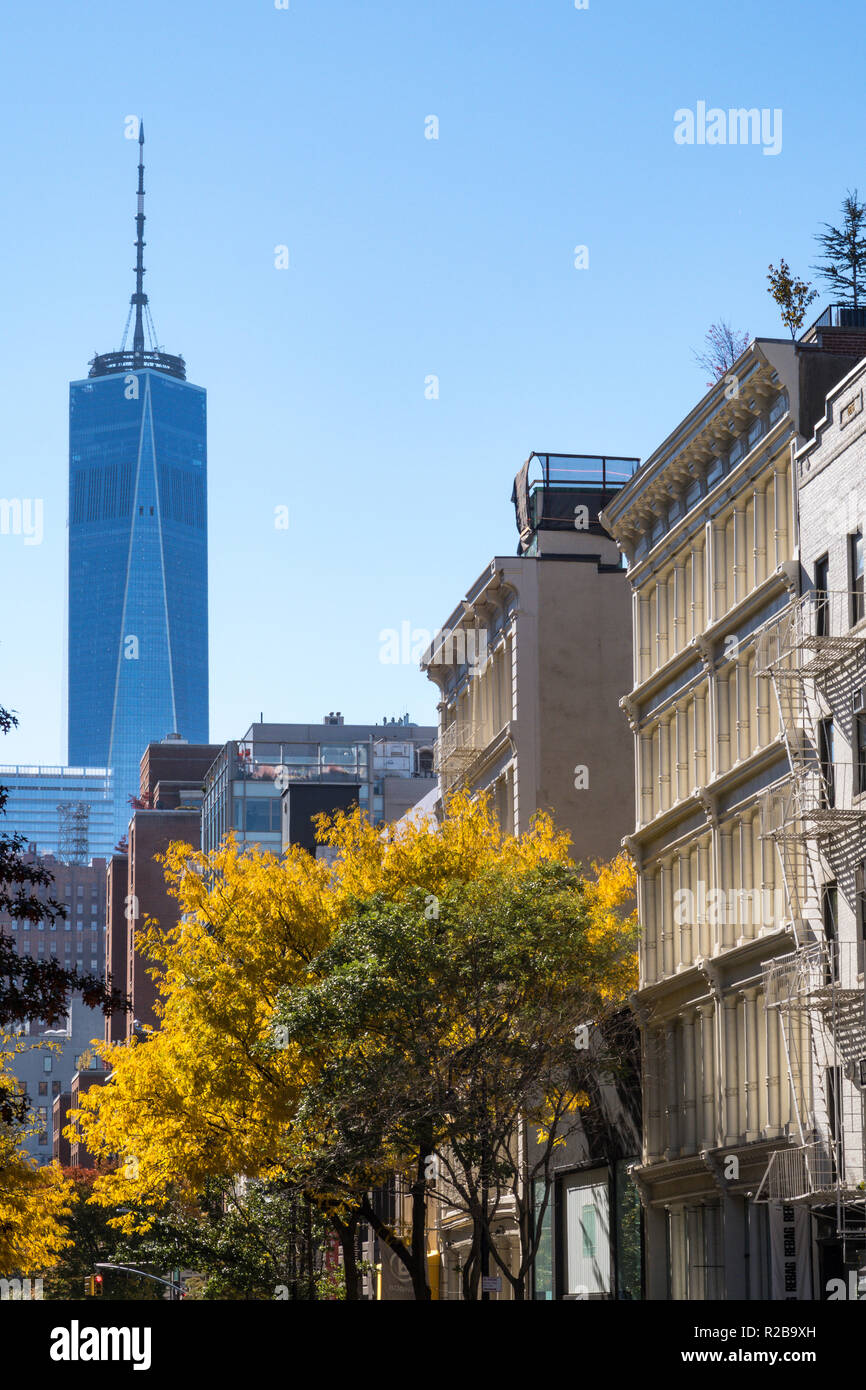 SoHo cast iron historic neighborhood with One World Trade building in ...