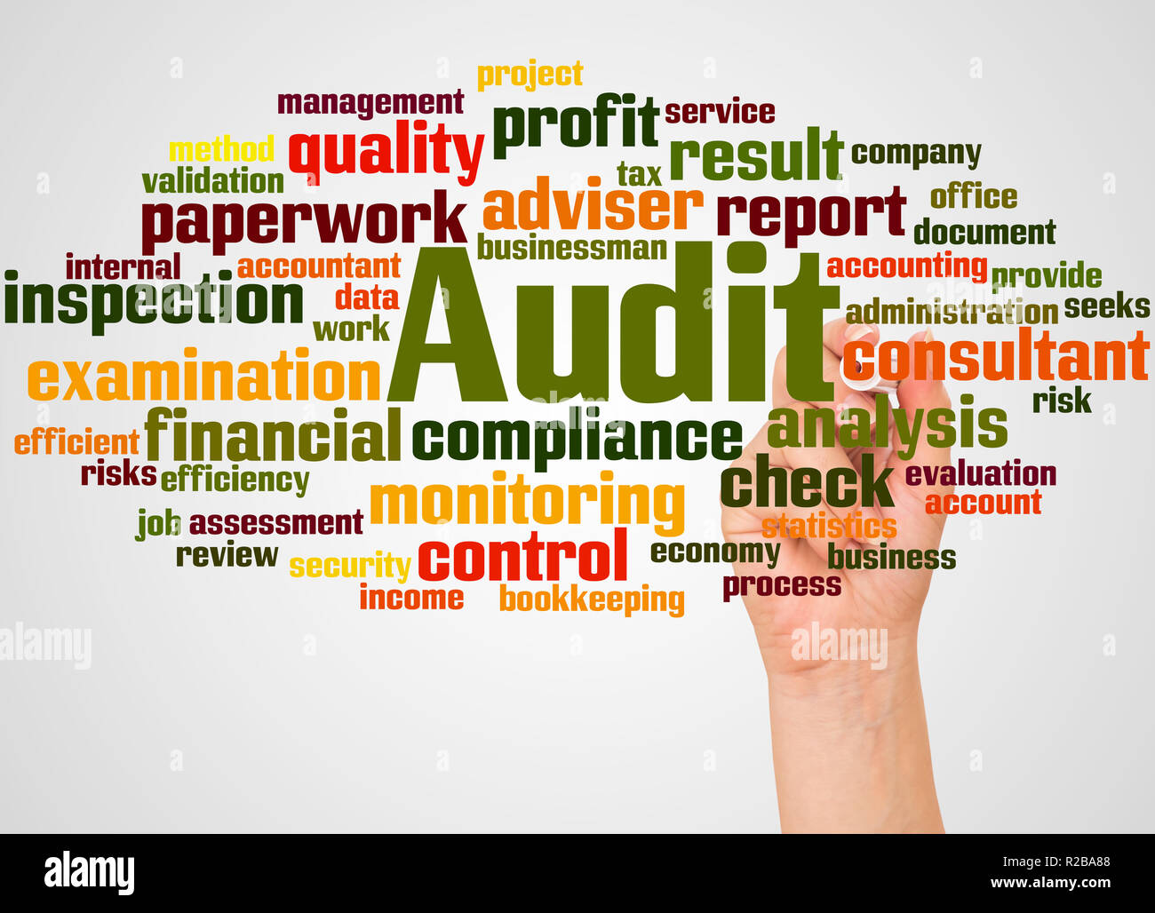 Audit word cloud and hand with marker concept on white background Stock ...