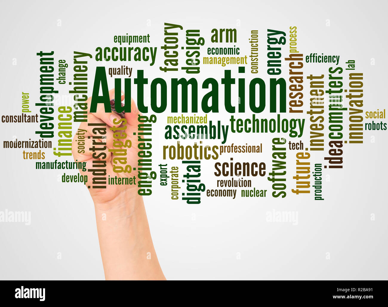 Automation word cloud and hand with marker concept on white background ...