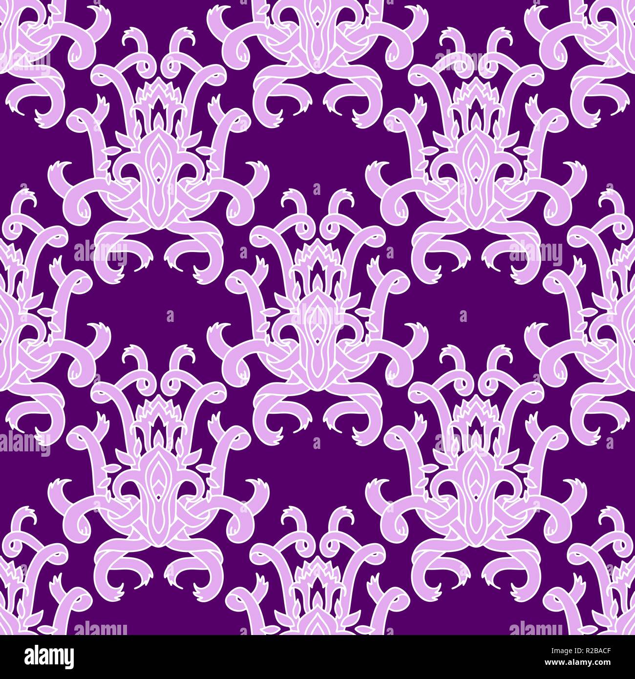 Vector damask seamless retro pattern. Curve ribbon ornament. Elegant ...