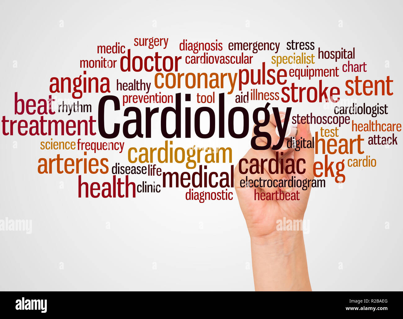 Cardiology word cloud and hand with marker concept on white background ...