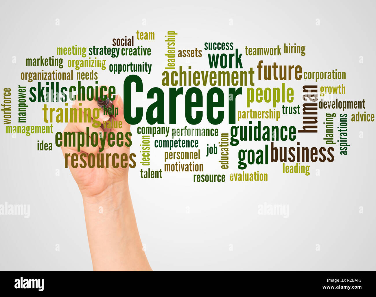 Career word cloud and hand with marker concept on white background ...