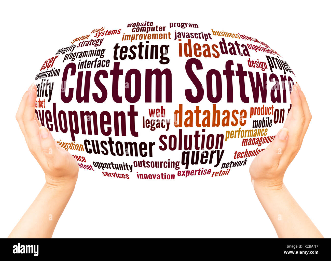 Custom Software Development word cloud hand sphere concept on white ...