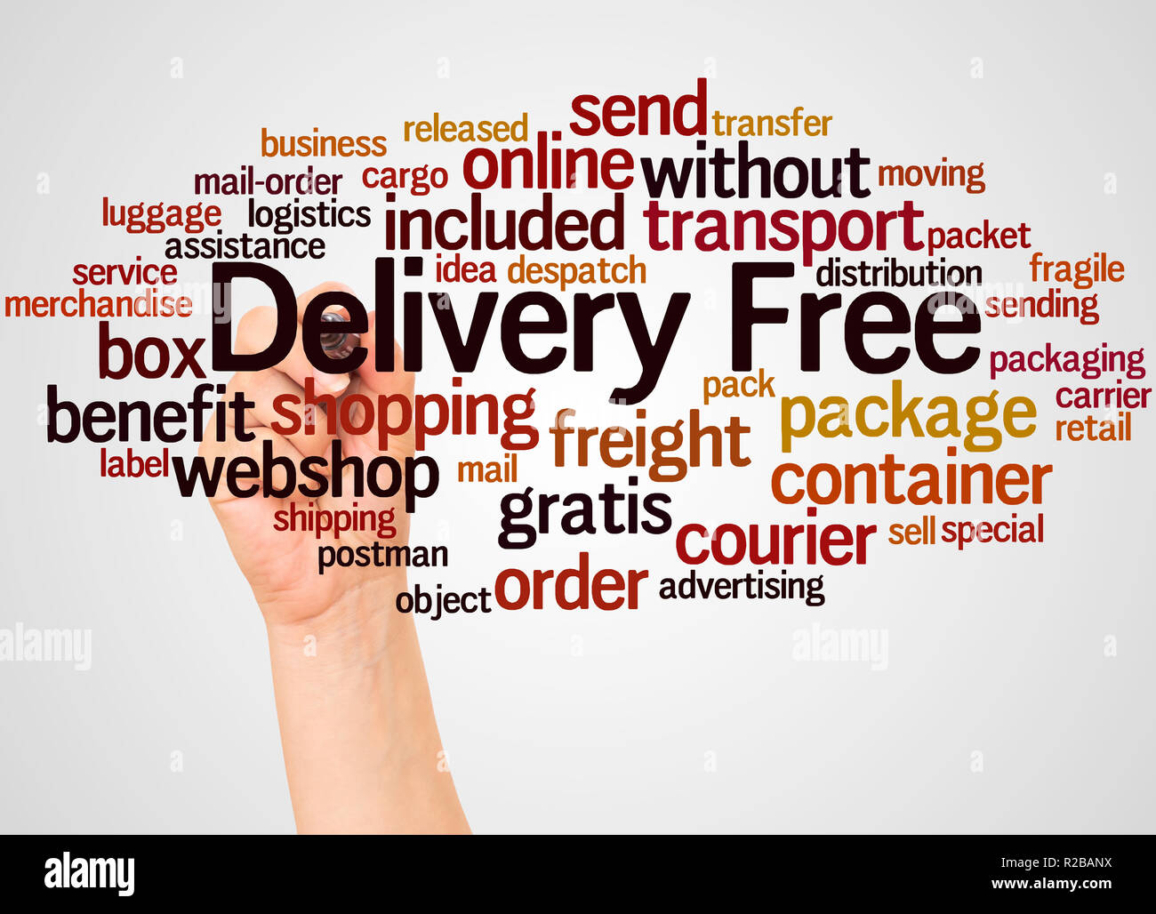 Delivery Free word cloud and hand with marker concept on white ...