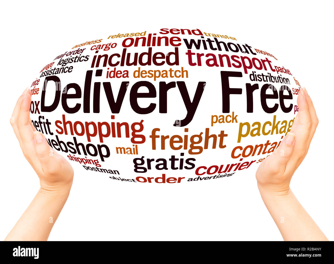 Delivery Free word cloud hand sphere concept on white background Stock ...