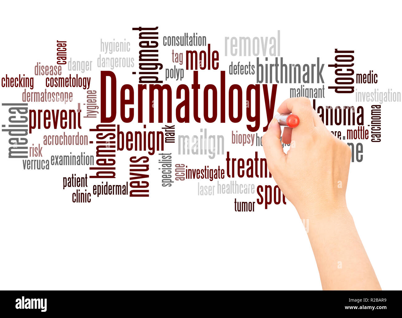 Dermatology word cloud hand writing concept on white background Stock ...