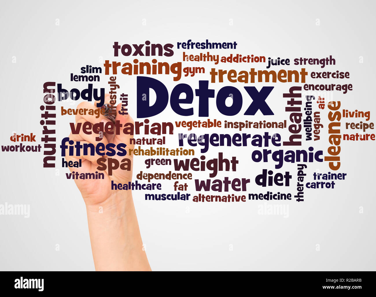 Detox word cloud and hand with marker concept on white background Stock ...
