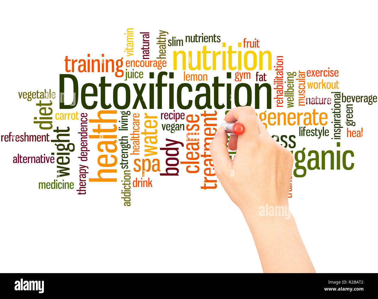 Detoxification word cloud hand writing concept on white background ...