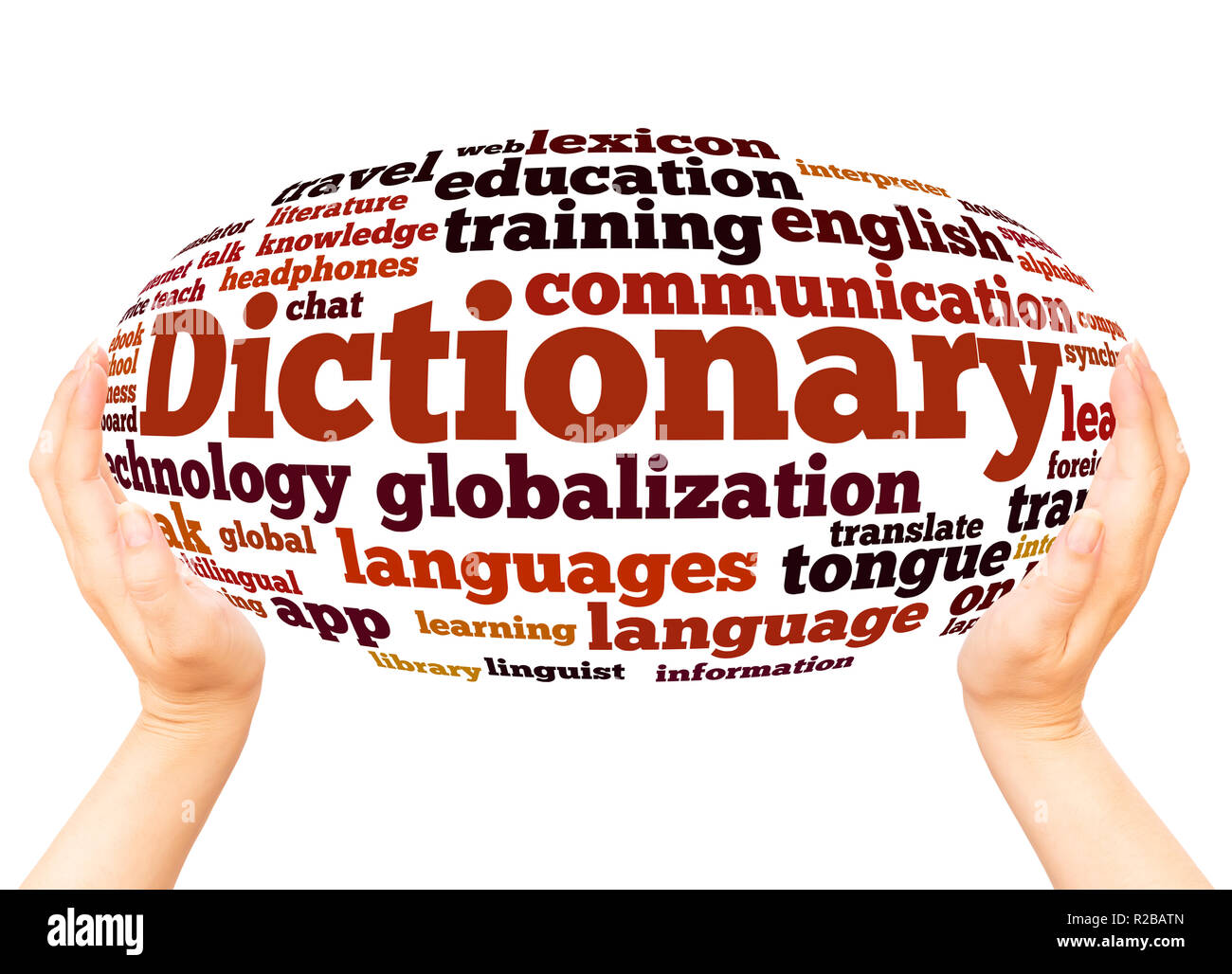 Dictionary word cloud hand sphere concept on white background Stock ...