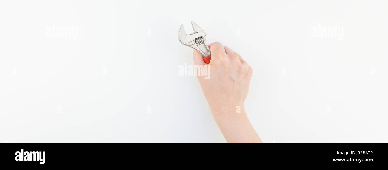 Creative wide long banner of woman hand with pastel manicure polish ...