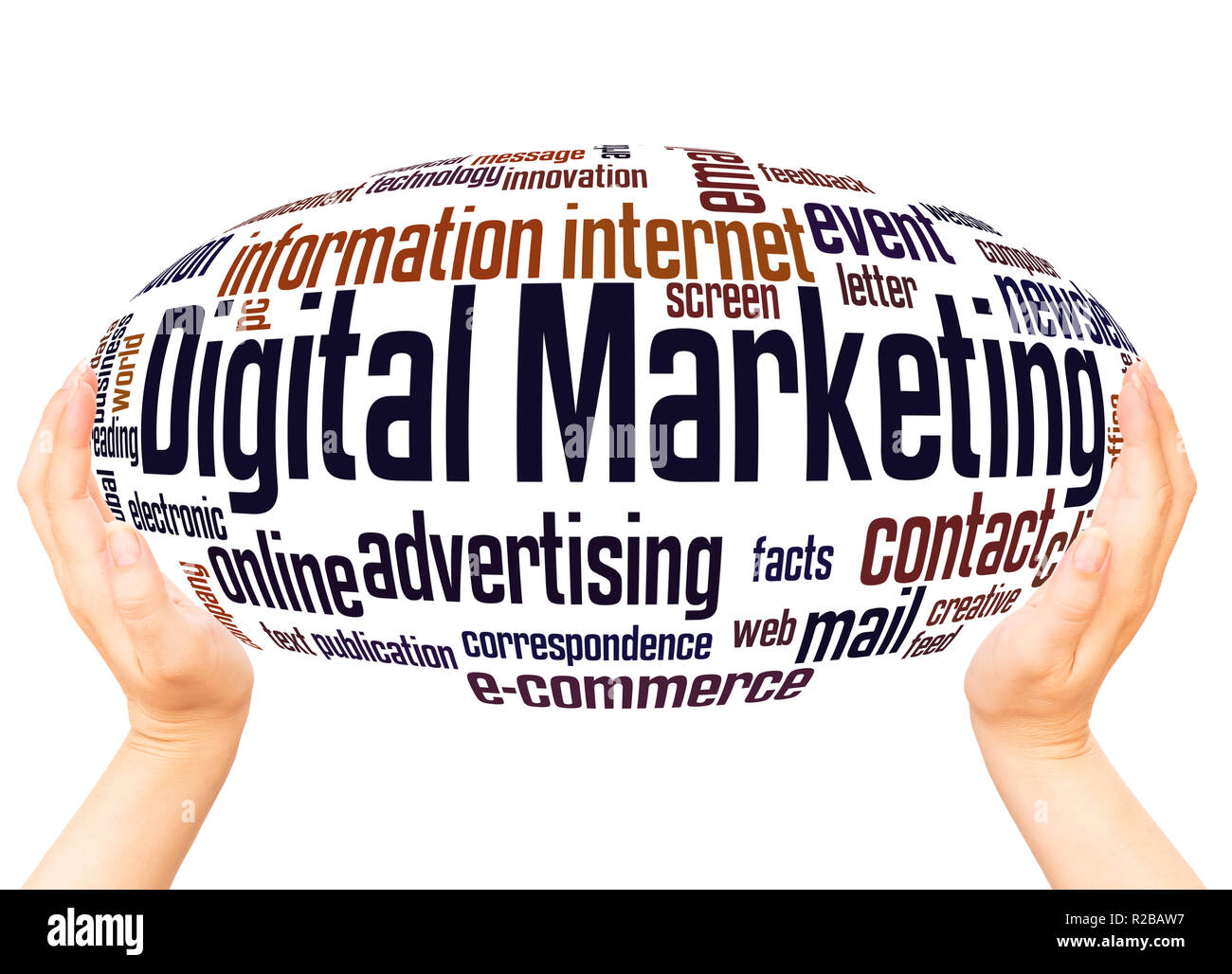 Digital marketing word cloud hand sphere concept on white background ...