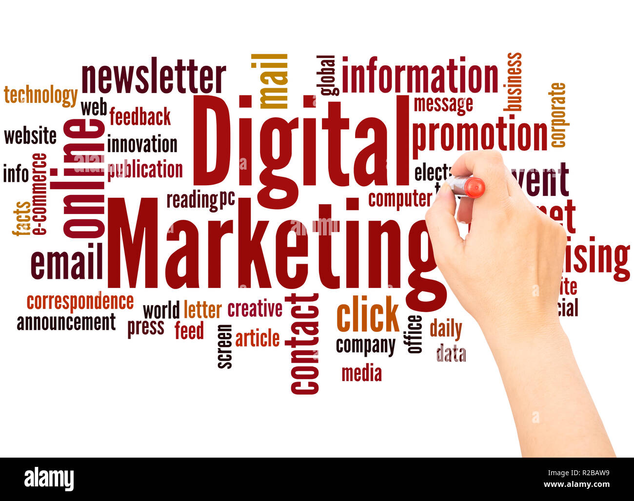 Digital marketing word cloud hand writing concept on white background ...