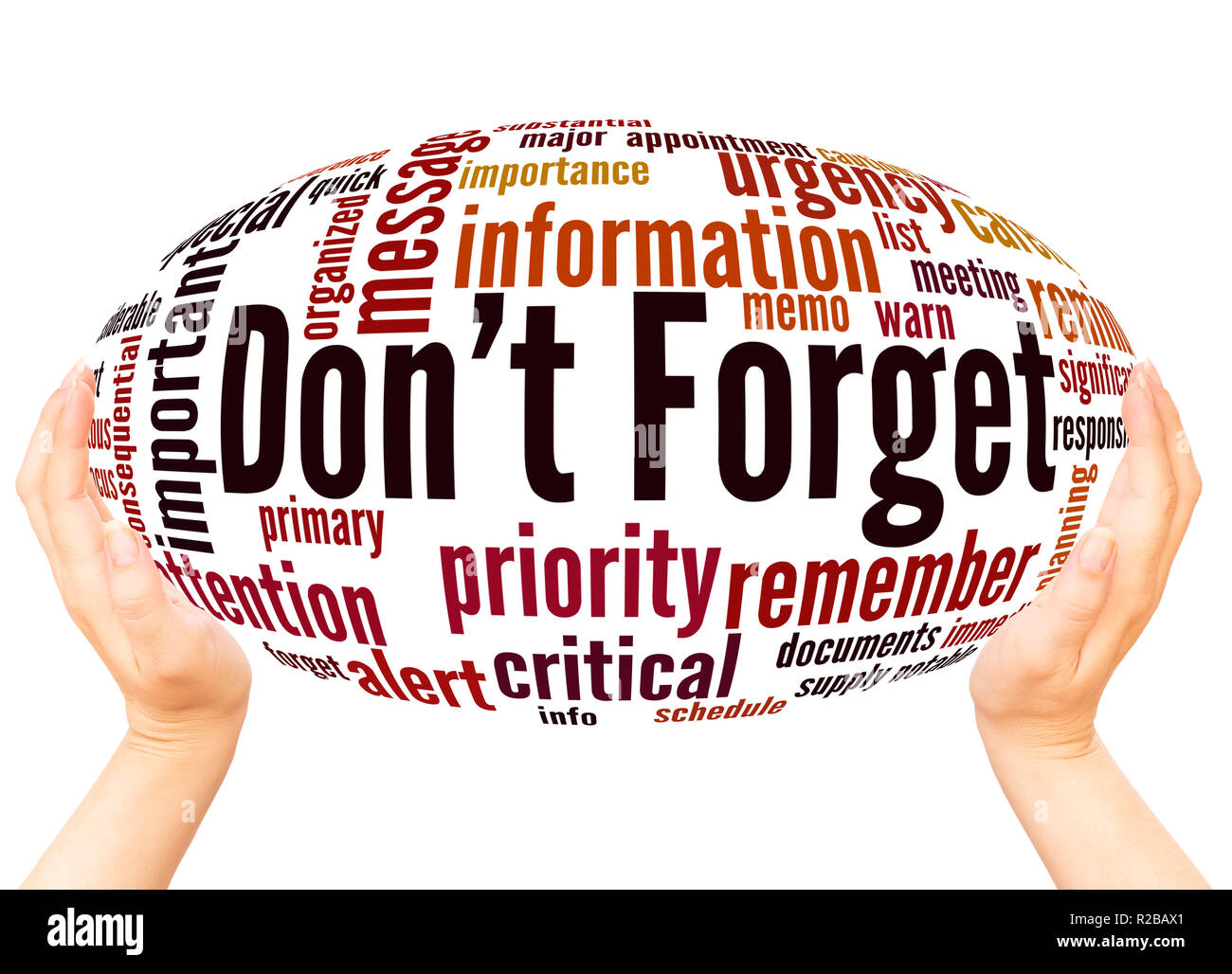 Don't Forget word cloud hand sphere concept on white background Stock ...