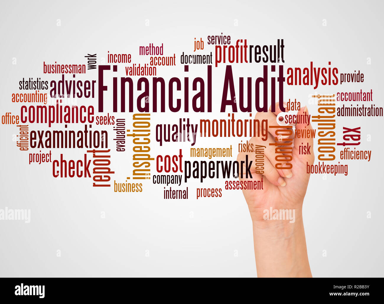 Financial audit word cloud and hand with marker concept on white ...