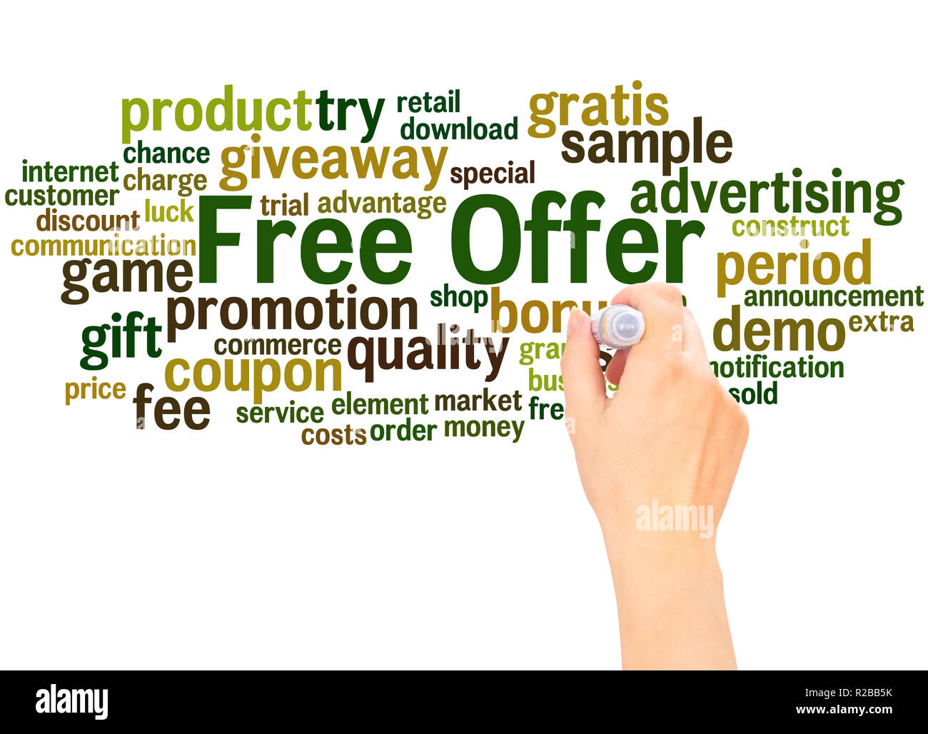 Free offer word cloud hand writing concept on white background Stock ...