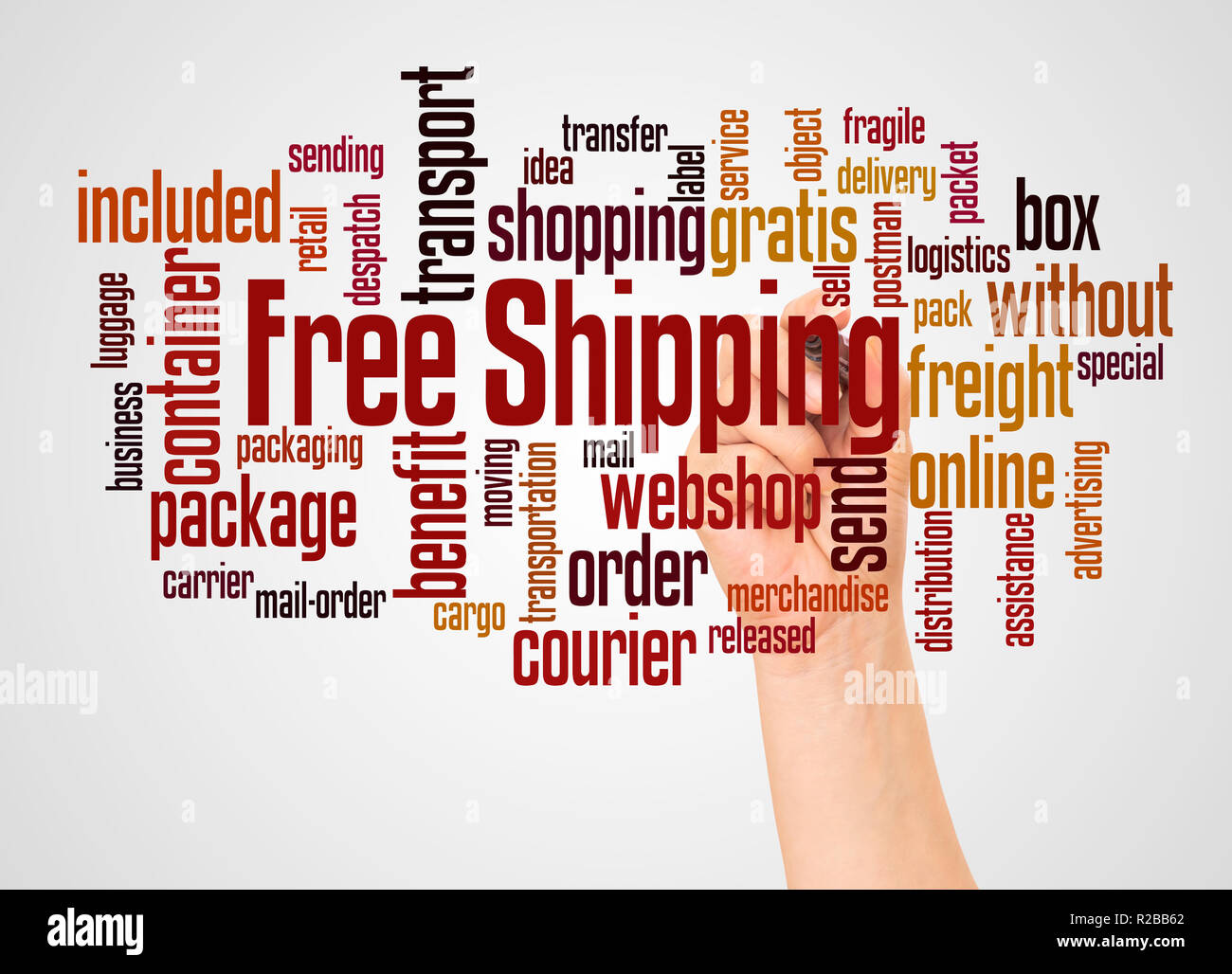 Free Shipping word cloud and hand with marker concept on white ...