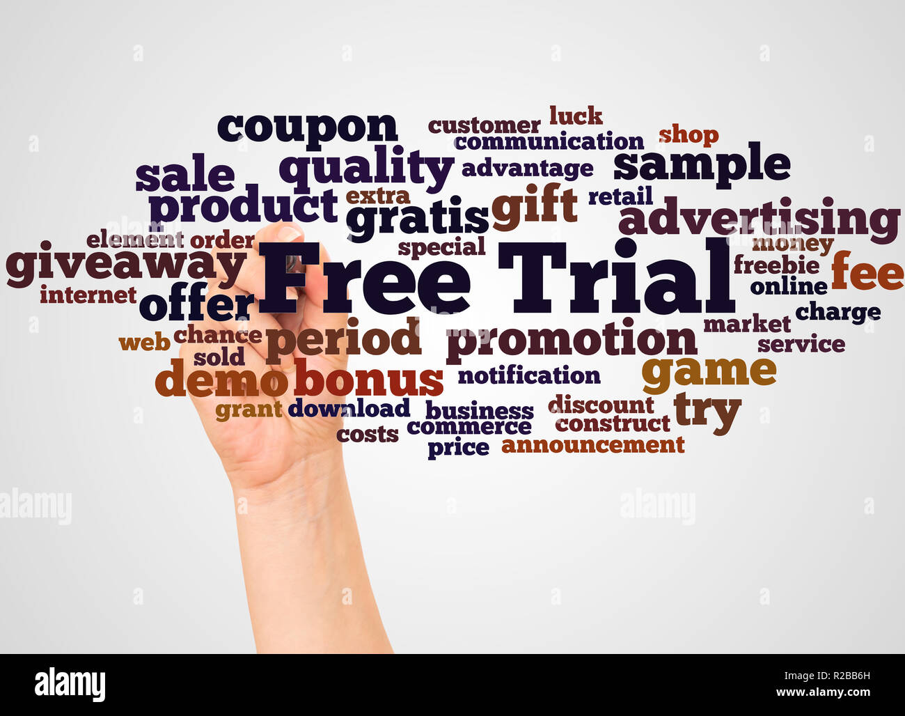Free Trial word cloud and hand with marker concept on white background ...