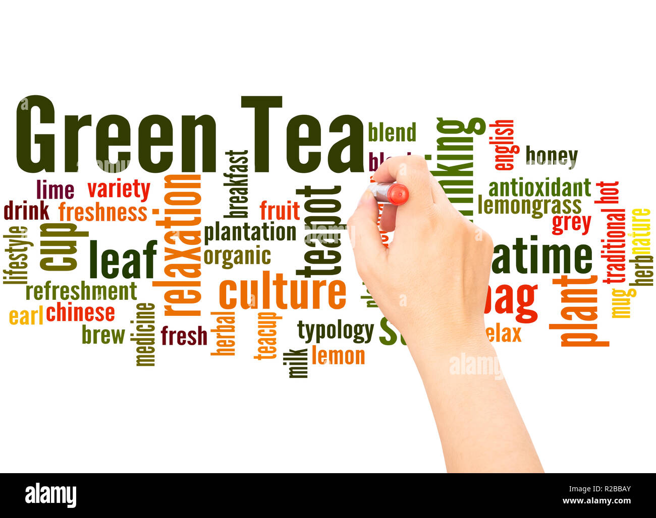 Green Tea word cloud hand writing concept on white background Stock ...