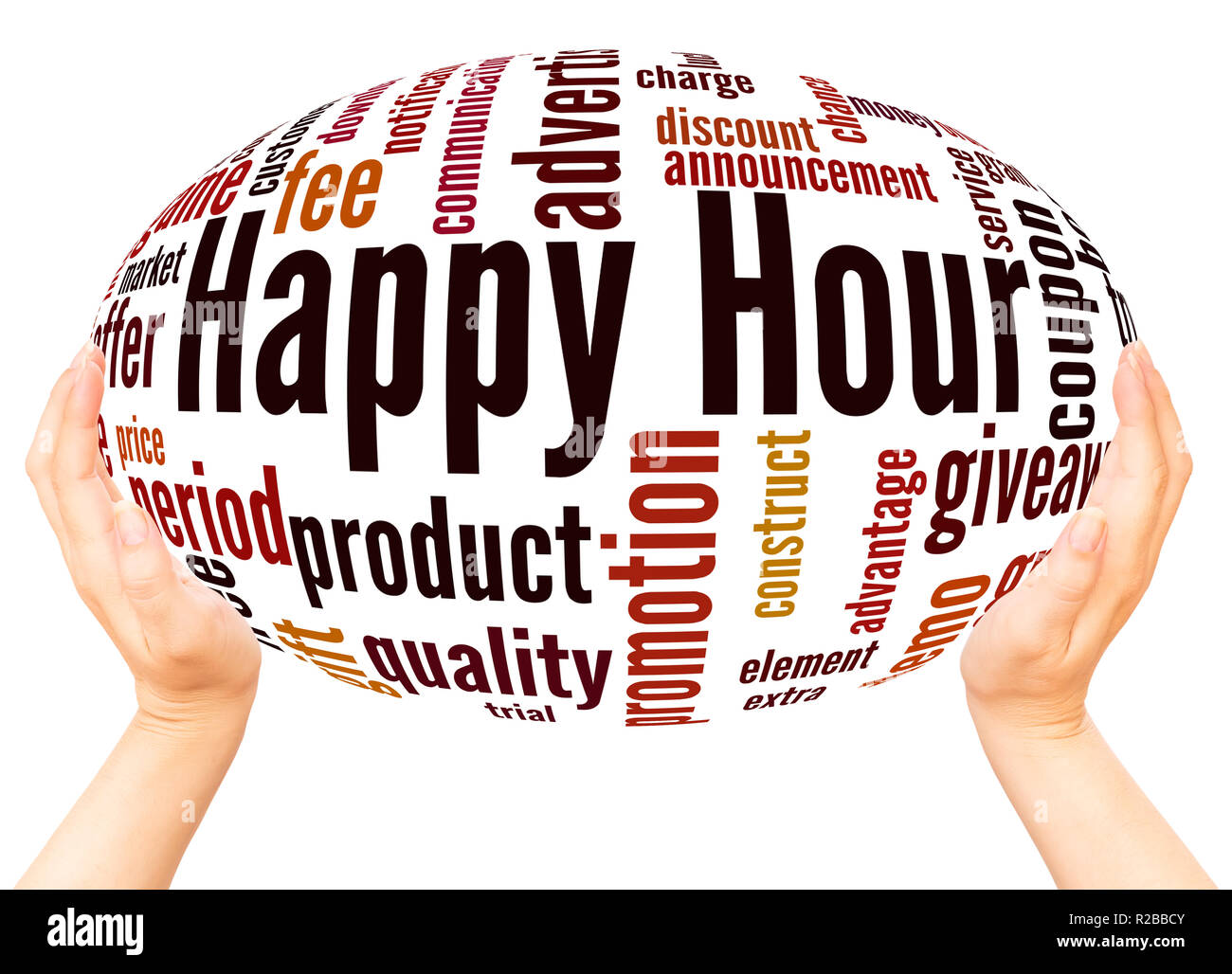 Happy Hour word cloud hand sphere concept on white background Stock ...