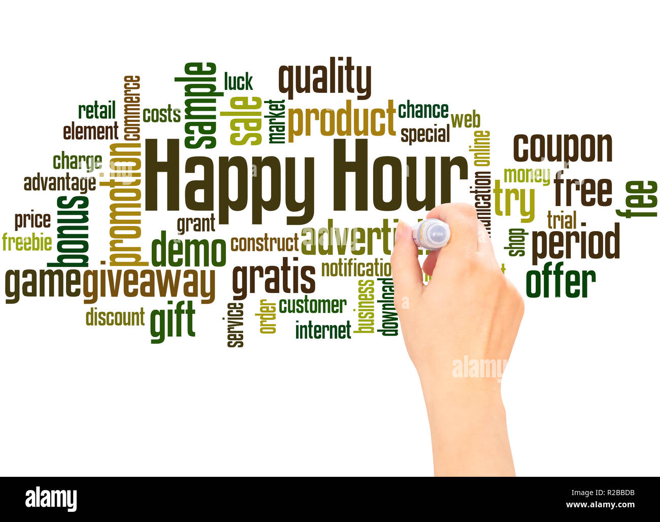 Happy Hour word cloud hand writing concept on white background Stock ...