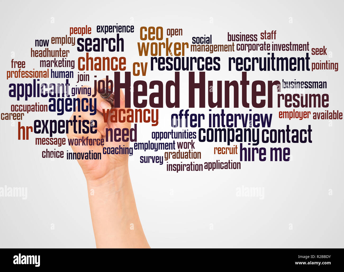 Head Hunter word cloud and hand with marker concept on white background ...
