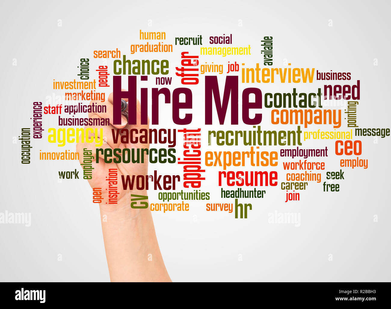 Hire Me word cloud and hand with marker concept on white background ...