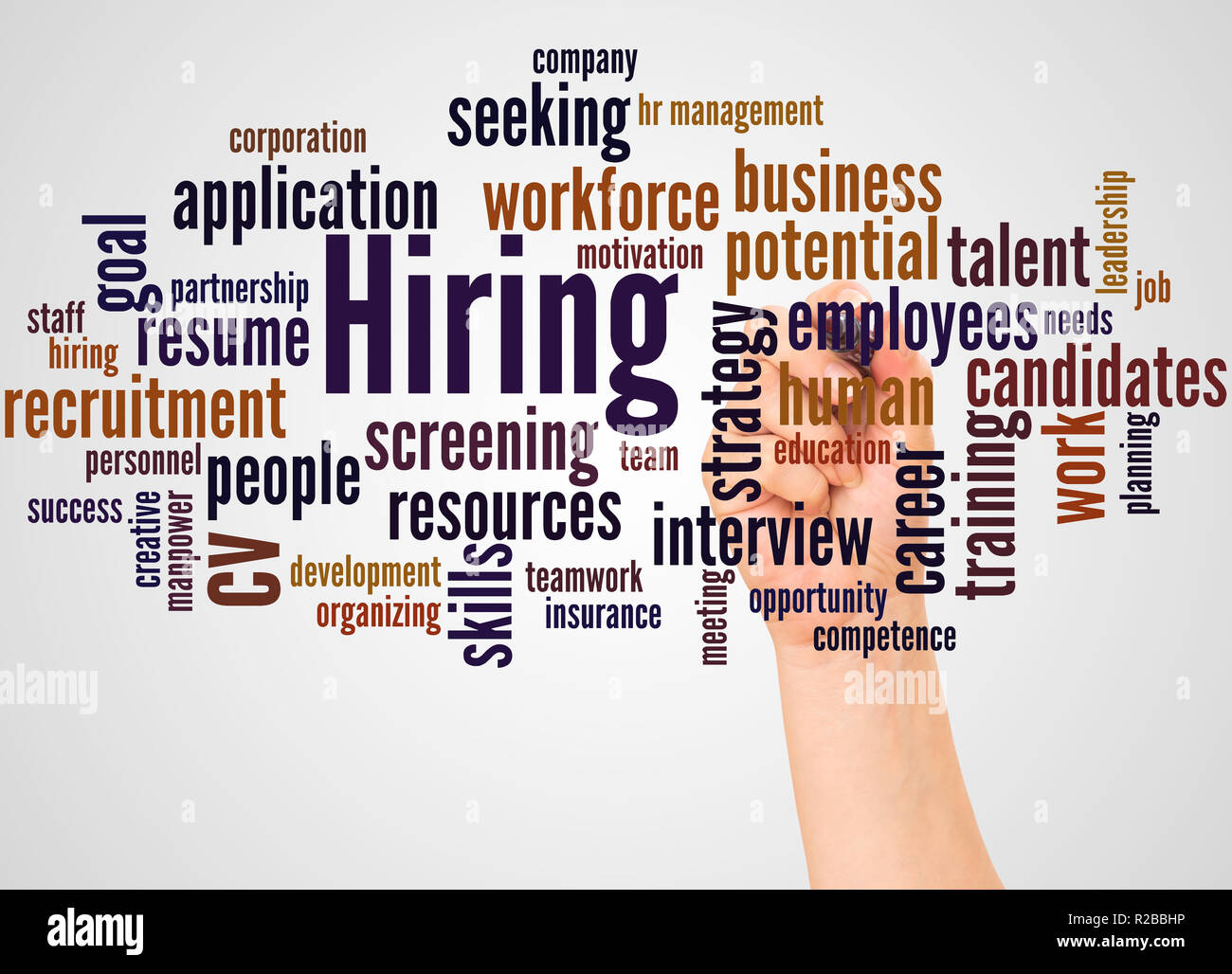 Hiring word cloud and hand with marker concept on white background ...