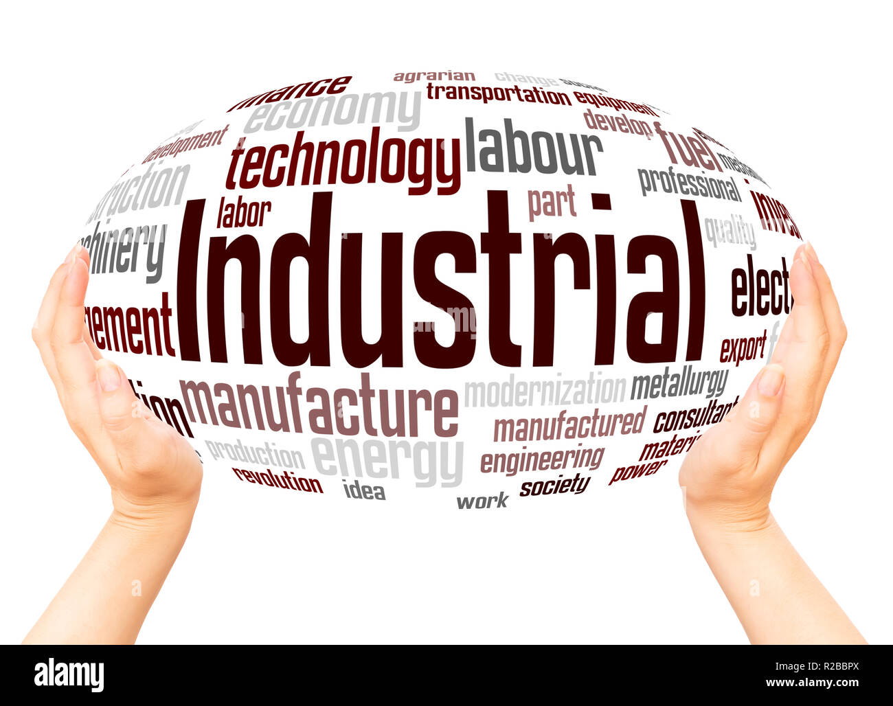 Industrial word cloud hand sphere concept on white background Stock ...