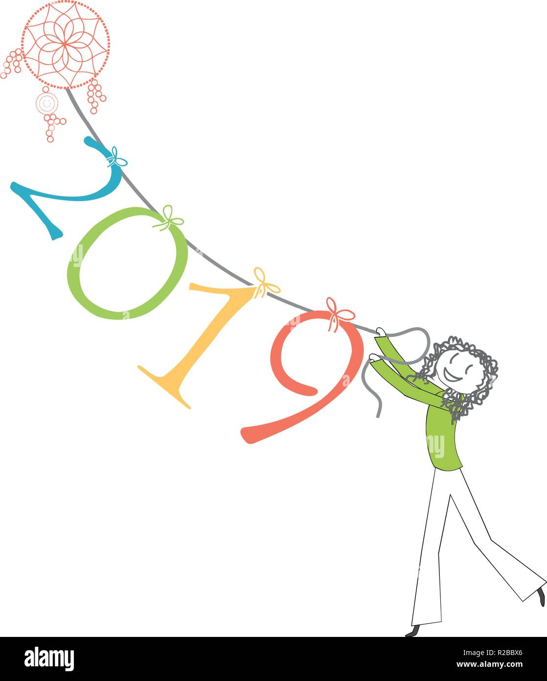 A woman or child holds a kite in the shape of a dream catcher to ...