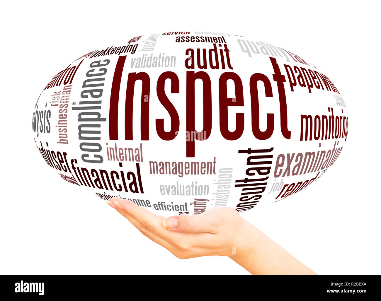 Inspect word cloud sphere concept on white background Stock Photo - Alamy