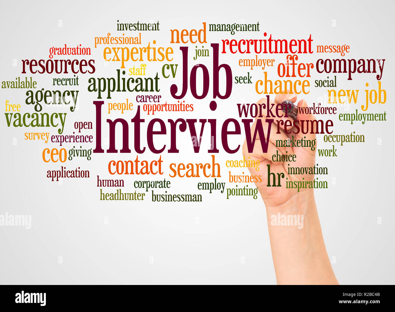 Job Interview word cloud and hand with marker concept on white ...