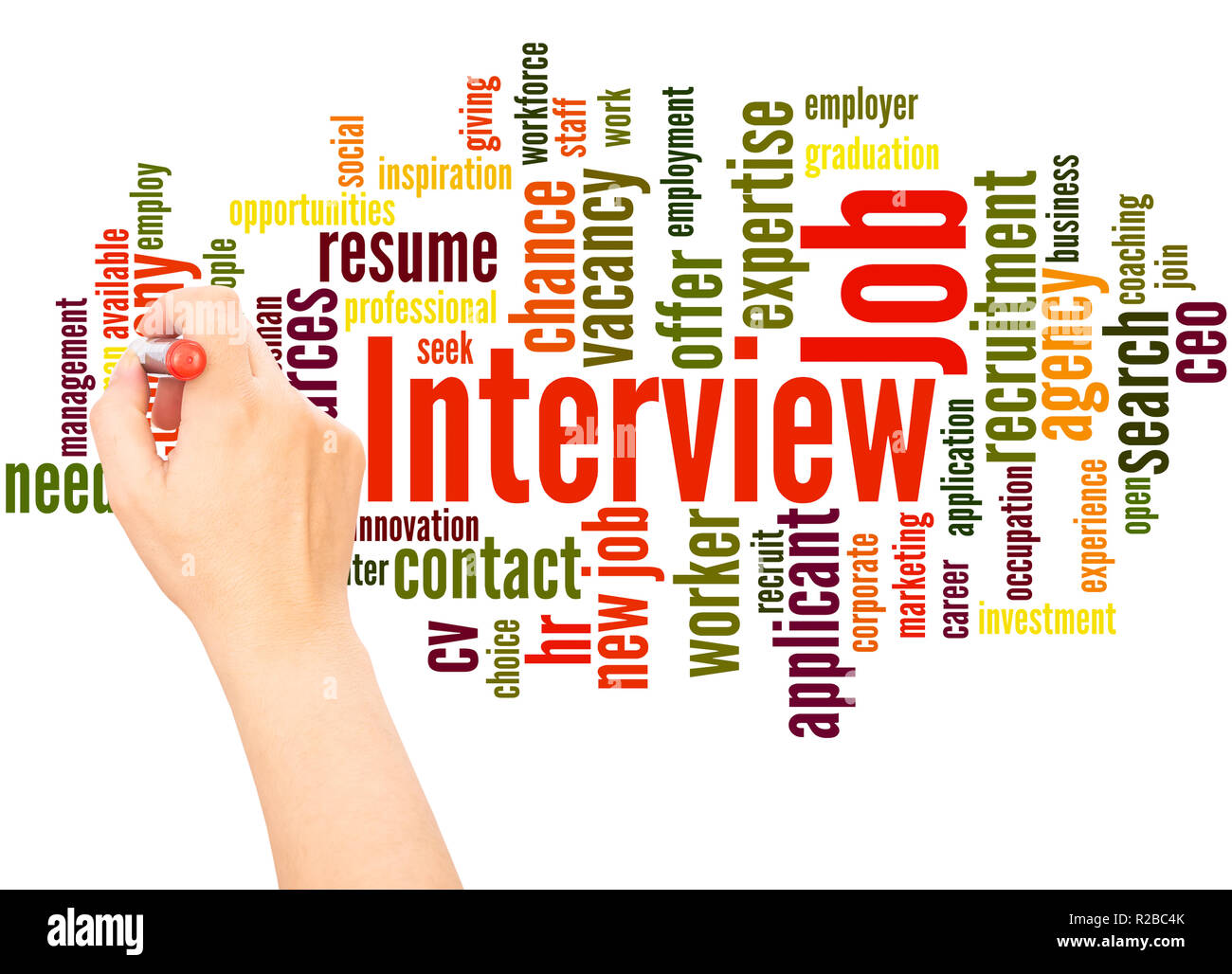Job Interview word cloud hand writing concept on white background Stock ...