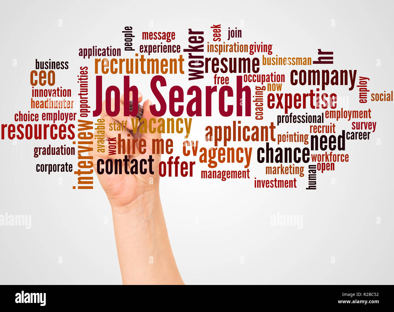 Job Search word cloud and hand with marker concept on white background ...