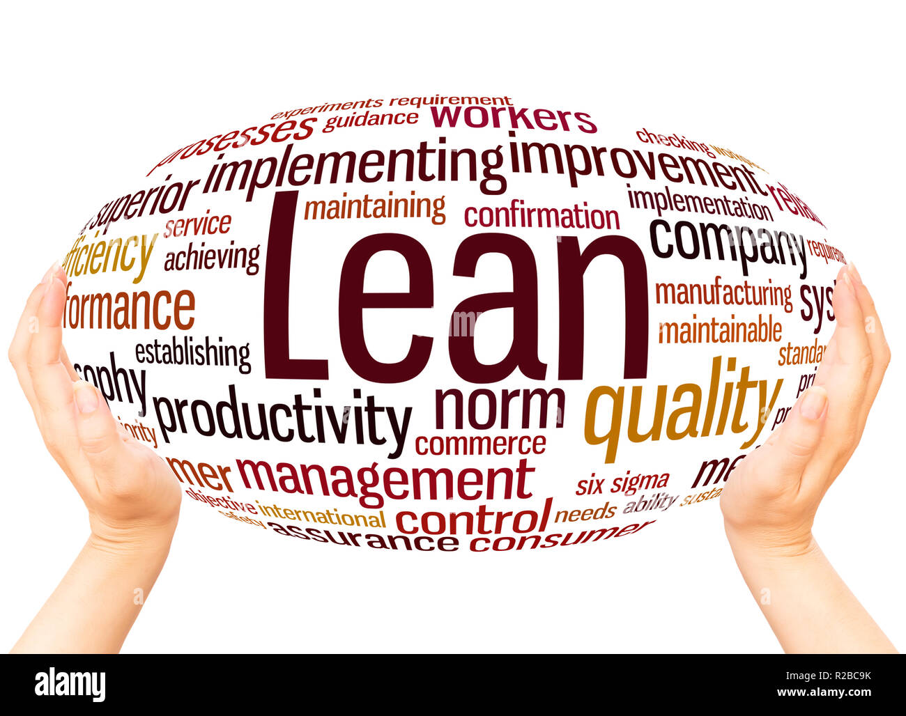 Lean - management approach, word cloud hand sphere concept on white ...